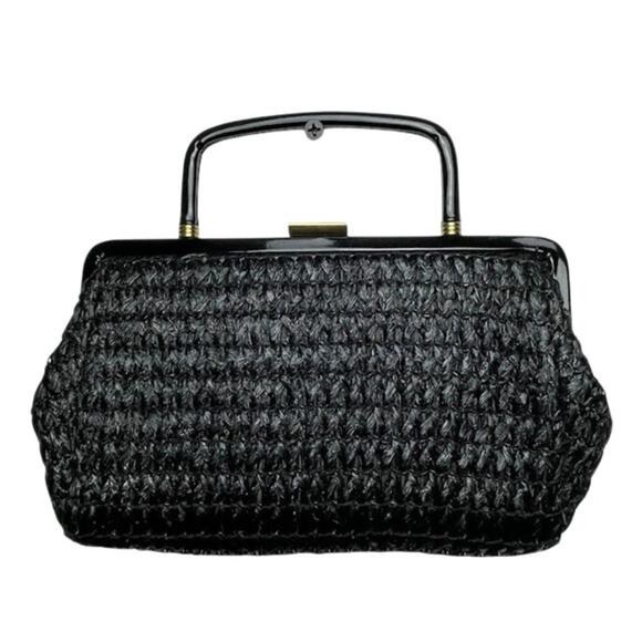 Garay | Bags | 5s Black Straw Clutch Wth Vintage Lace Gloves Top Handle ...
